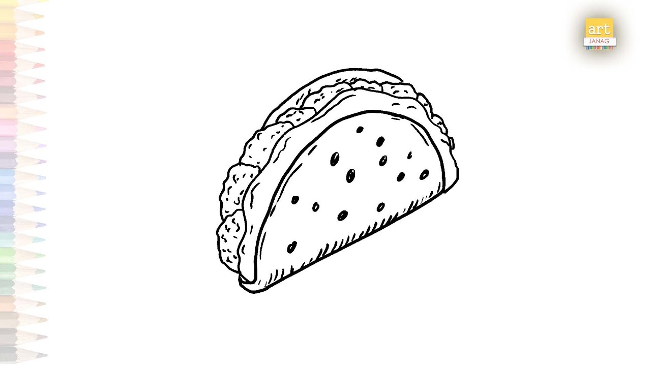 Taco food drawings | Snacks drawing videos | How to draw A Taco step by ...