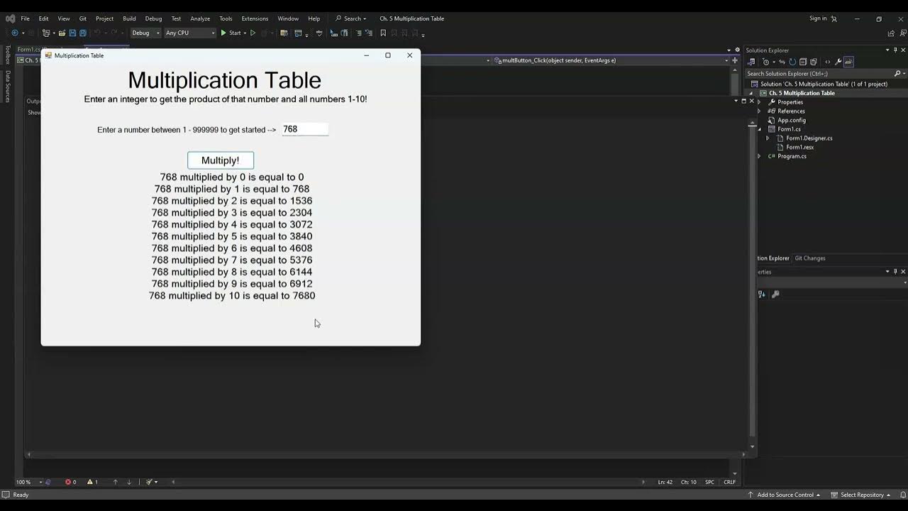 Multiplication Table c# Project - YouTube
