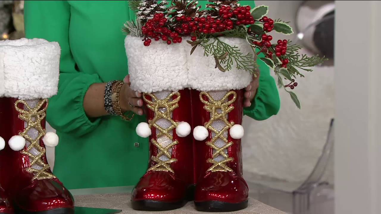 Kringle Express 12" Illuminated Santa Boots with Fabric & Glitter ...