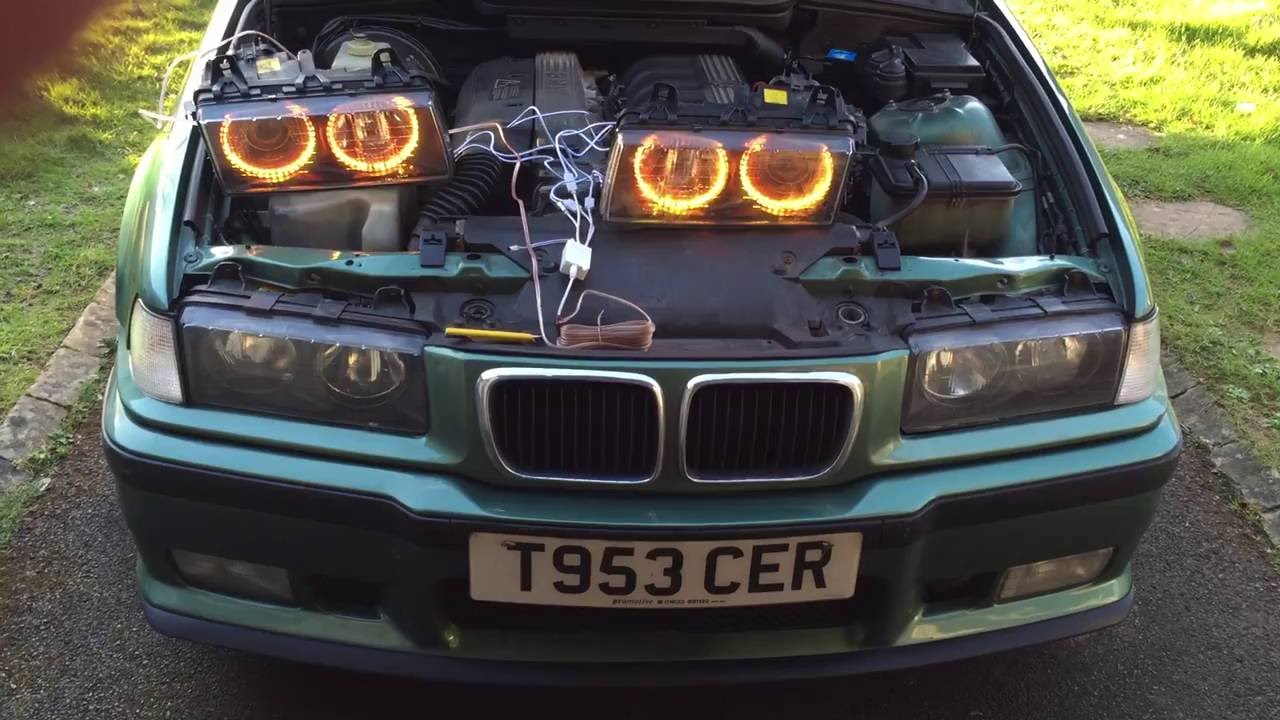 BMW E36 325 TDS Touring - Test fitting RGB LED Angel Eyes - YouTube