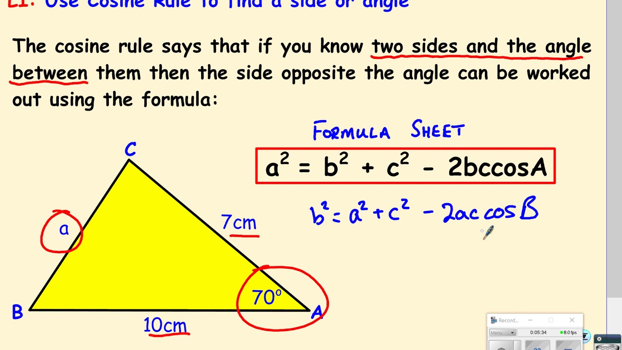 Cosine Rule Find A Side YouTube