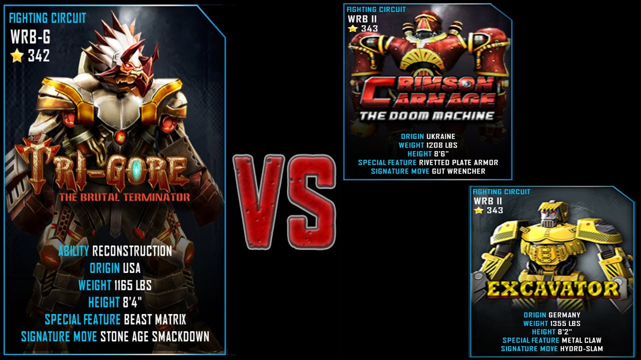 Real Steel WRB Trigore VS Crimson Carnage VS Excavator NEW ARENA UPDATE ...