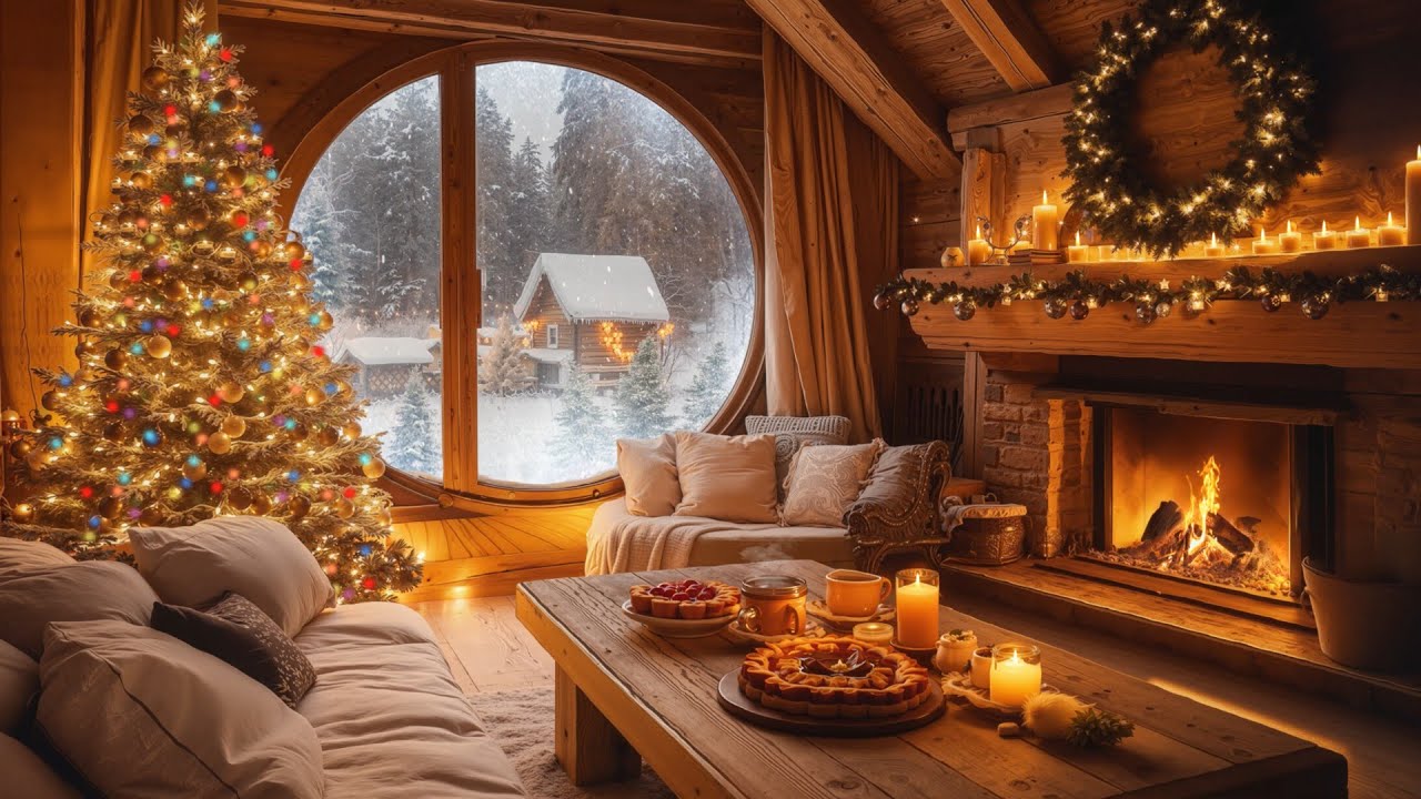 Calm Christmas Piano in a Snowy Evening ️ Cozy Fireplace Ambience ...