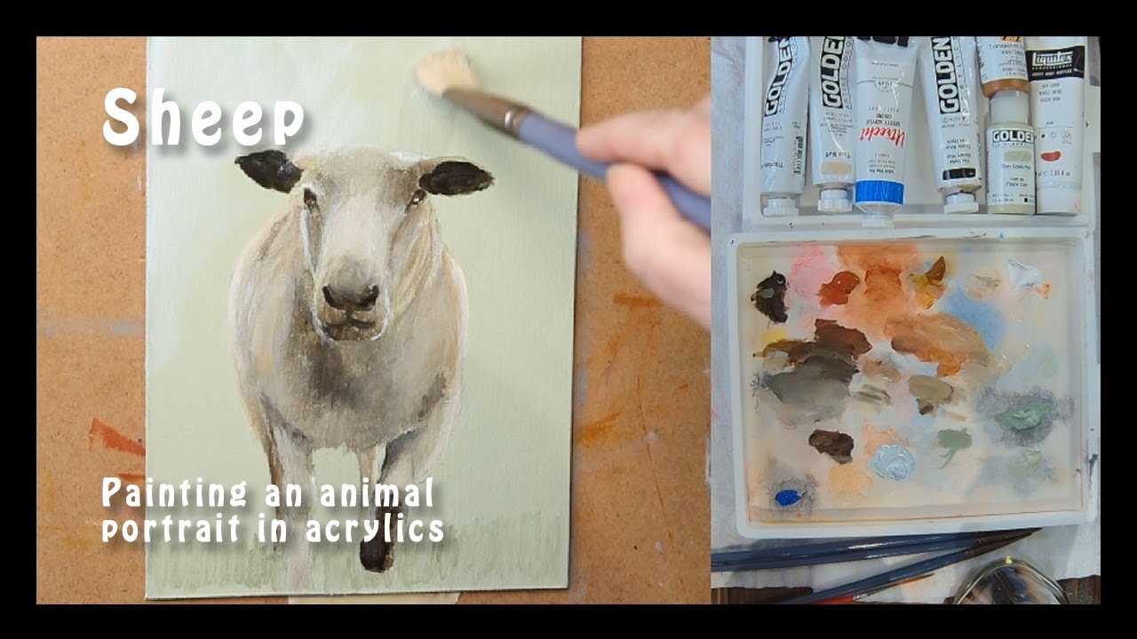 Sheep: Painting an animal portrait in acrylics - no narration - YouTube