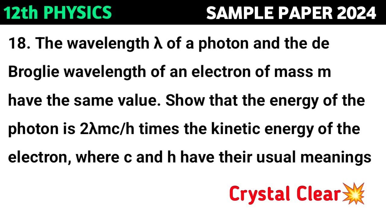 The Wavelength Of A Photon And The De Broglie Wavelength Of An
