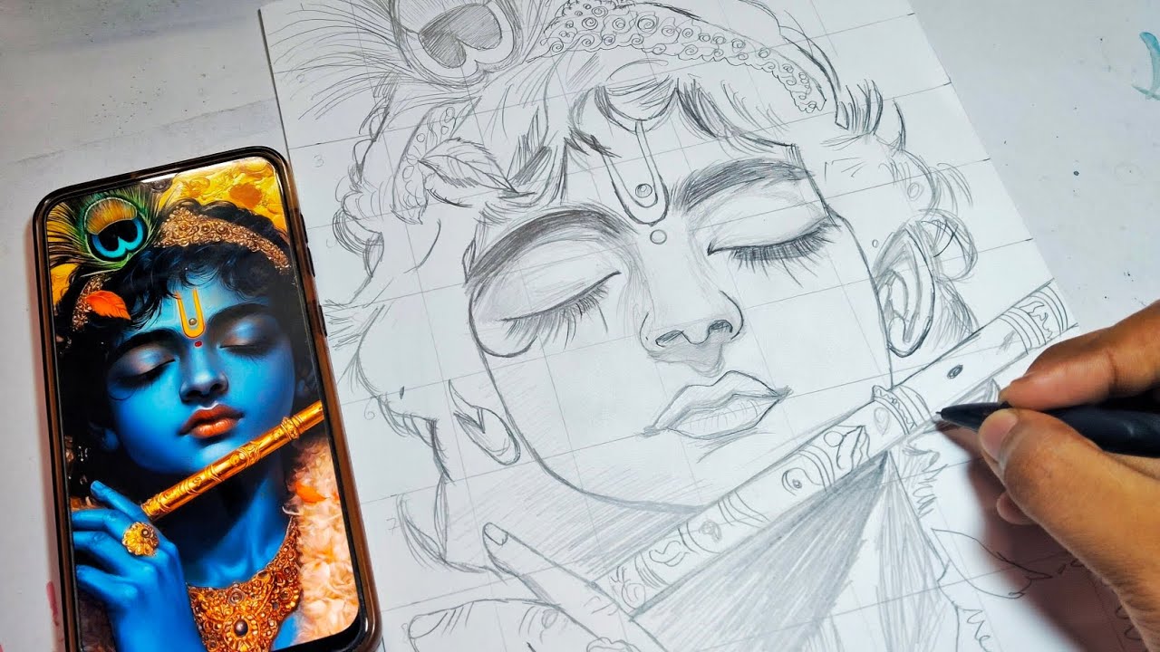 How to Draw Shree Krishna Drawing, Krishna Drawing, Outline Tutorial ...