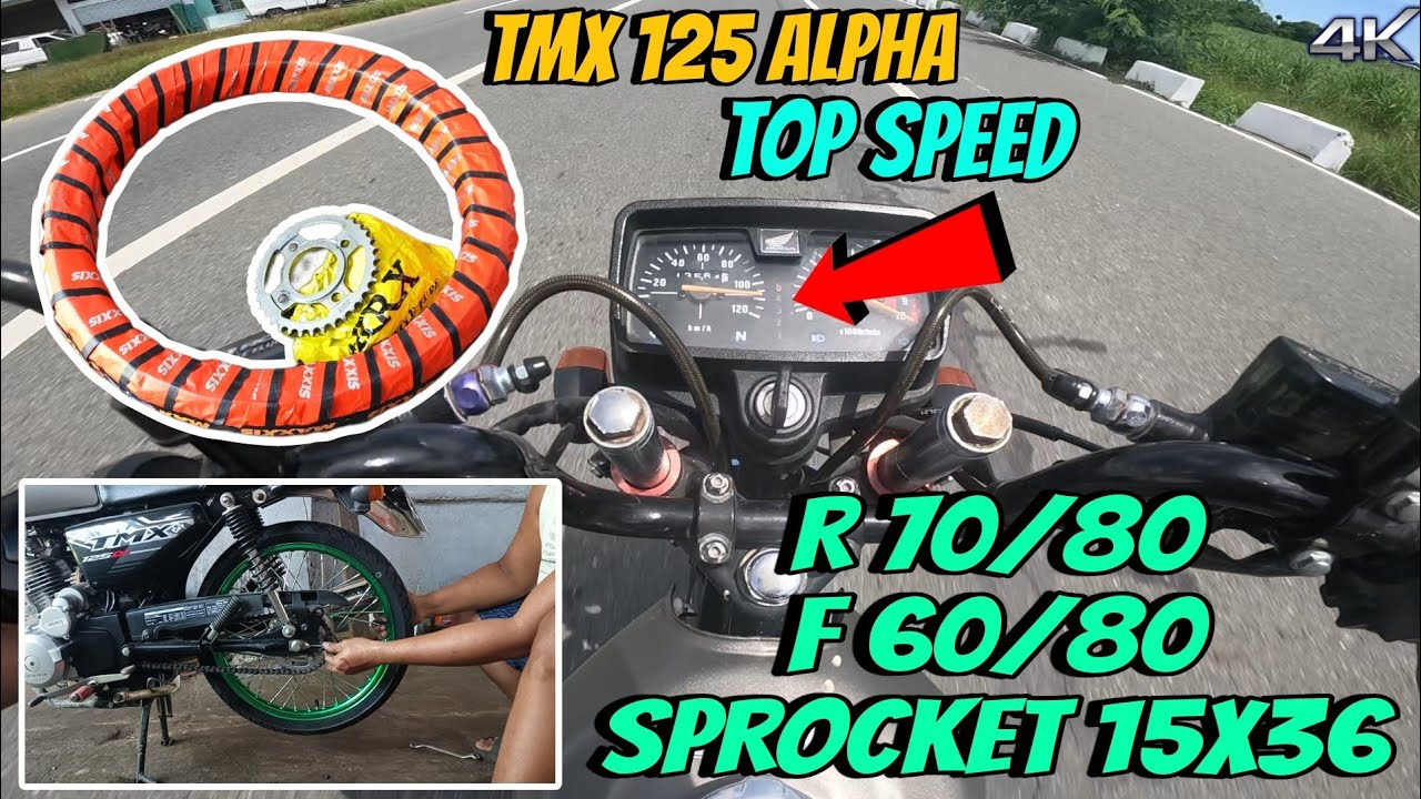 TMX 125 ALPHA TIRES AND SPROCKET SETUP with Top Speed - KAYANG TUMUKOD ...