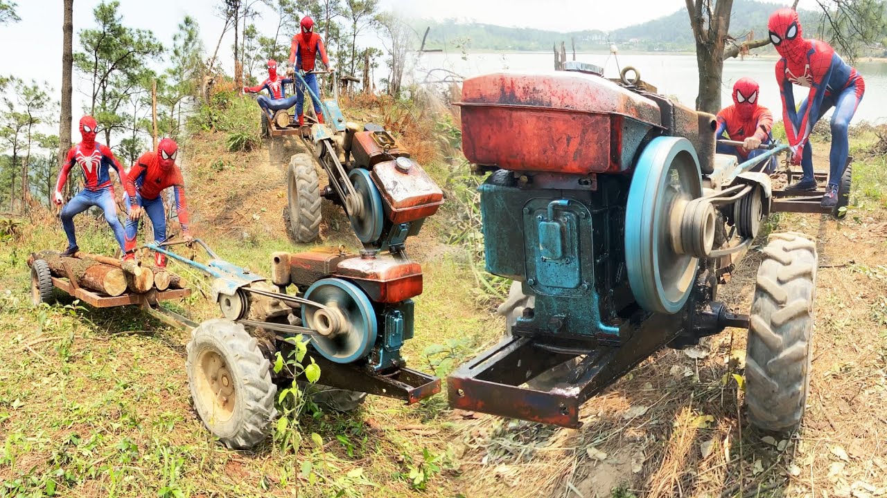 SUPERHERO | Spider-Man Transports Wood with a Tractor in the Forest ...