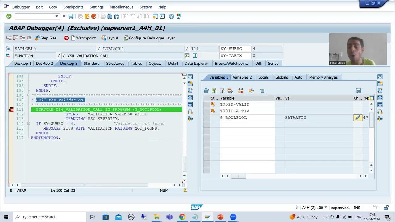 75 - Additional ABAP Concepts - Validations - Validation Call Using FM G_VSR_VALIDATION_CALL ...