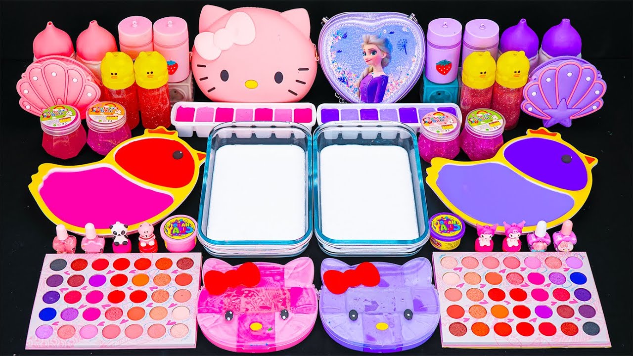 PINK and PURPLE 💜 Hello Kitty vs Elsa Mixing random into Glossy Slime💗 ...