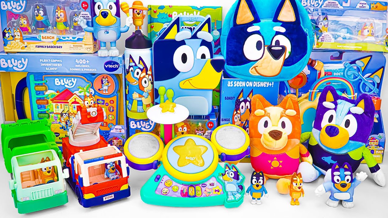 Bluey Toy Collection Unboxing Review 💙 Bluey Hooray Drum Set & Beach ...