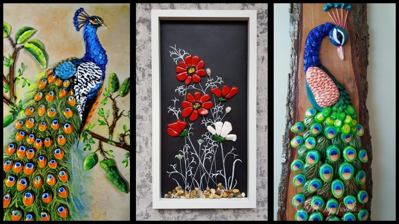 Beautiful stone work peacock painting/best pebble art - YouTube