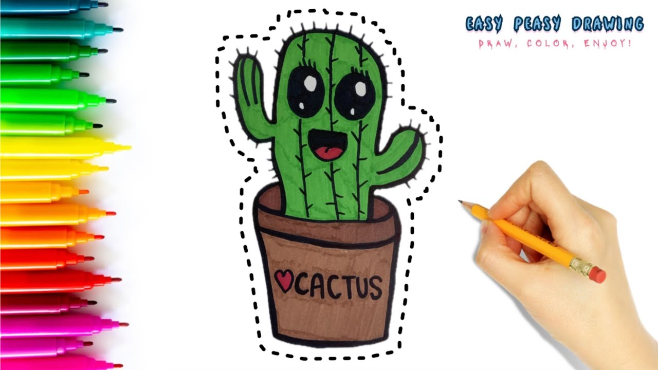🌵 How to Draw and Color a Cute Cactus for Kids - Fun Art Tutorial ...