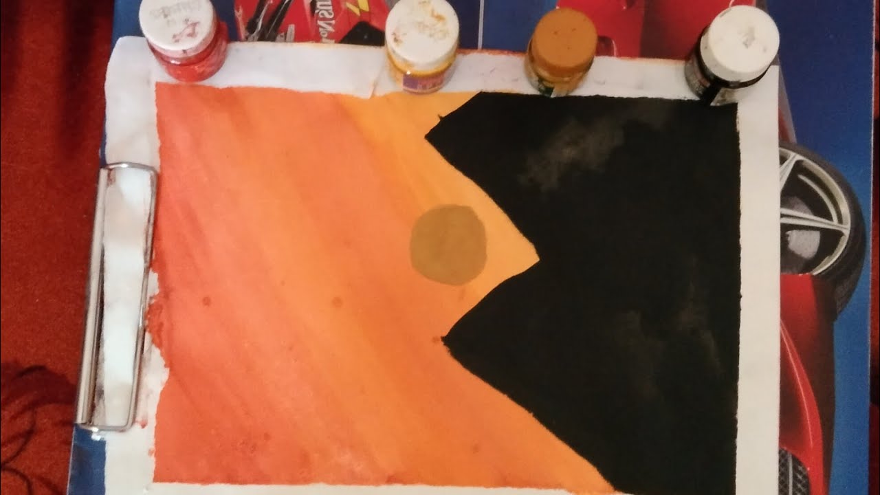 golden sunset painting for beginners|how to do poster|colour poster ...