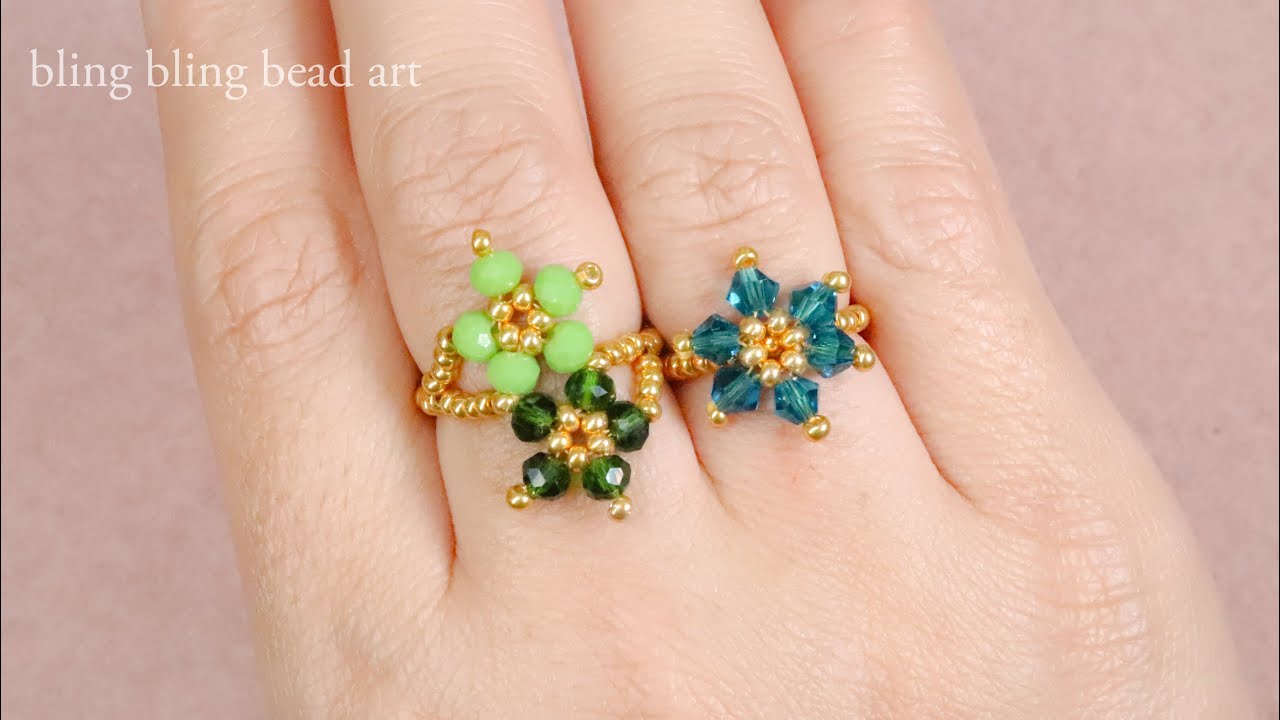 آموزش ۲ مدل انگشتر با کریستال و منجوق شیک و ظریف و ساده Beaded Rings