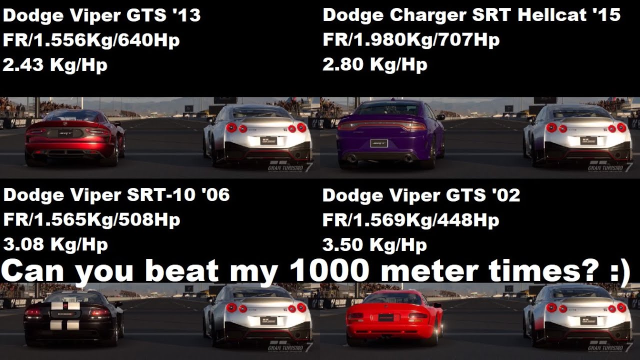 GT 7 drag race: Viper GTS '13 vs. Charger SRT Hellcat '15 vs. Viper SRT ...