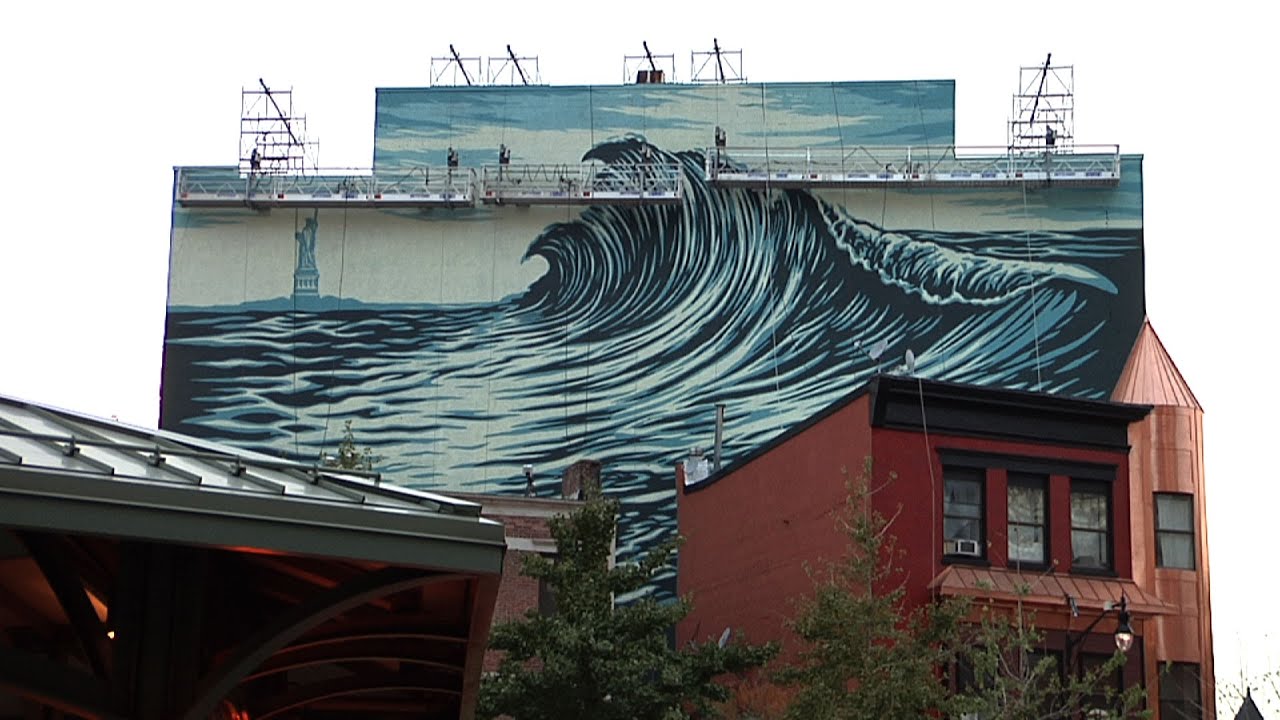 Obama ‘Hope’ Artist Shepard Fairey Completes Jersey Mural - YouTube