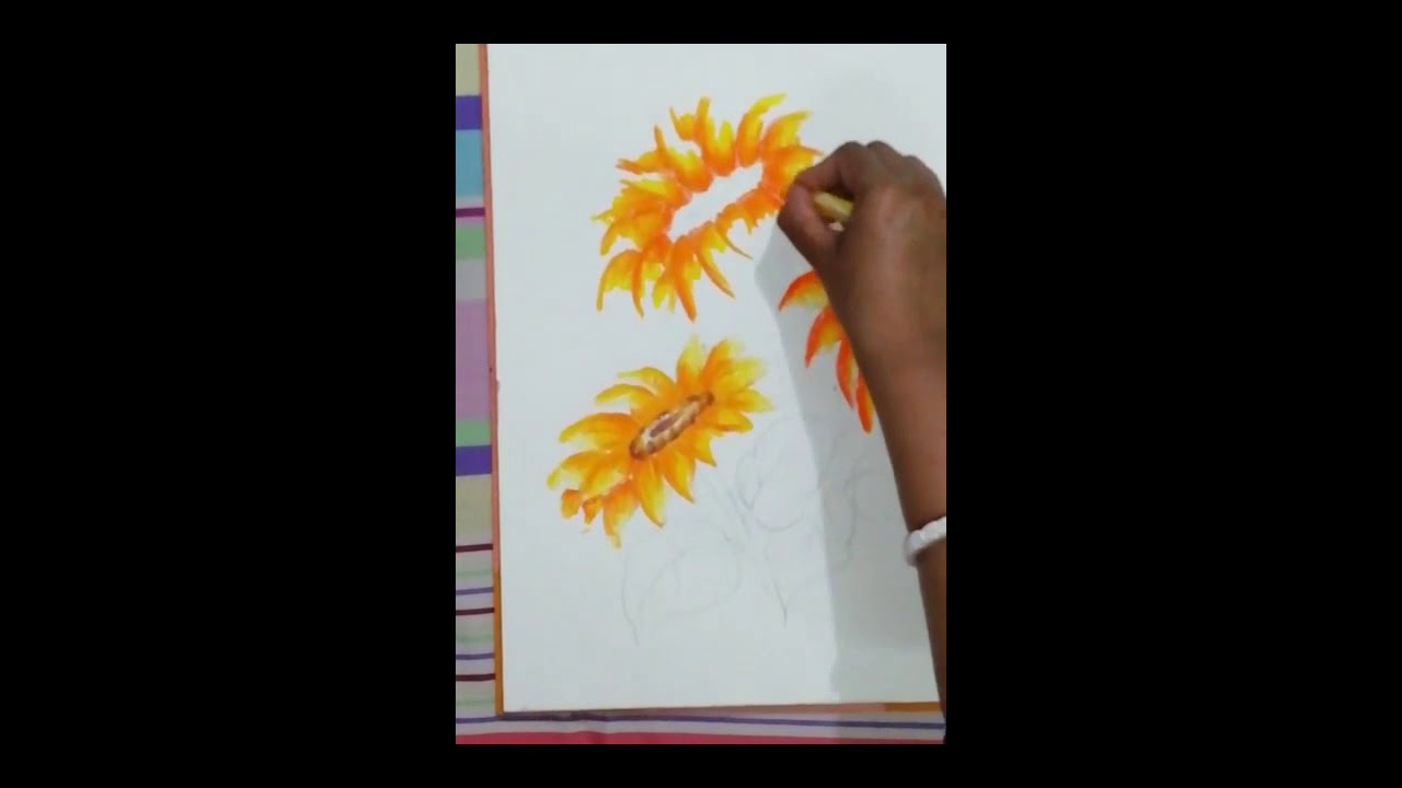 Easy Sunflower Drawing with Oil Pastel / Step by Step #antaraartcafe ...