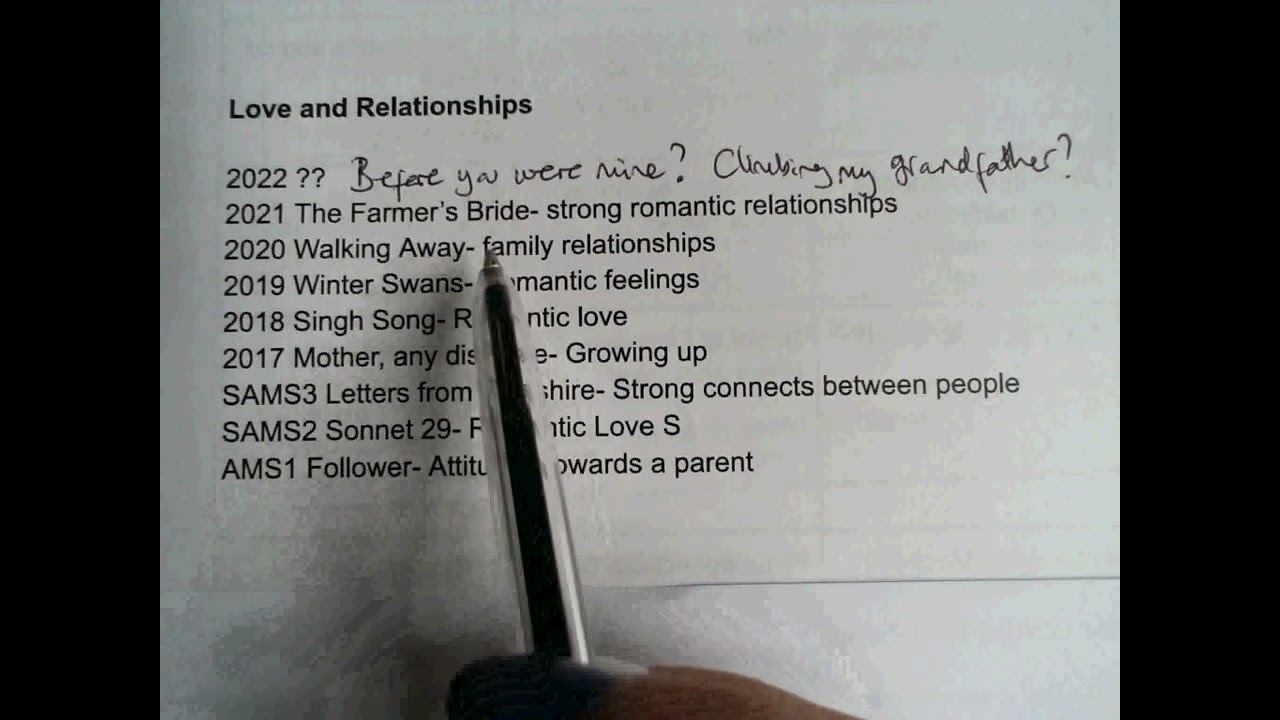 Love And Relationship Poems Gcse Comparison Questions And Answers ...