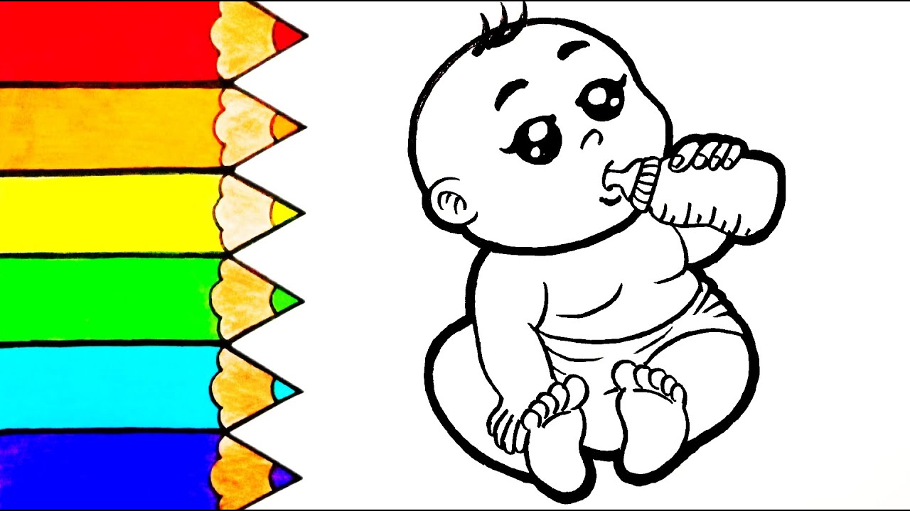 Cute Baby Drinking Milk Drawing, Painting, Coloring for Kids & Toddlers ...