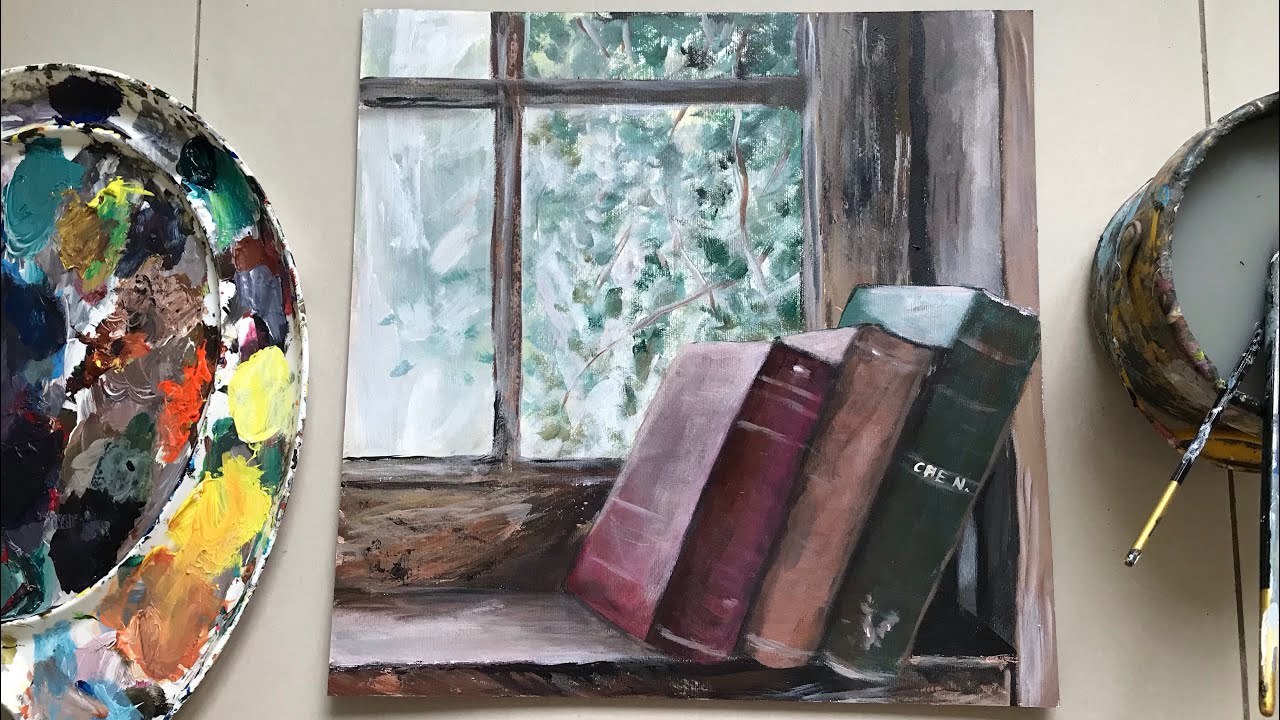 Old Books by the Window/ Acrylic Painting Tutorial by Cheryl Navarro ...