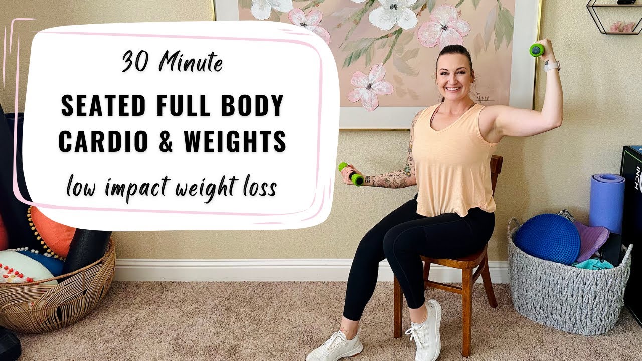 SEATED WALKING & WEIGHTS: 30 Minute At Home Chair Cardio Workout ...