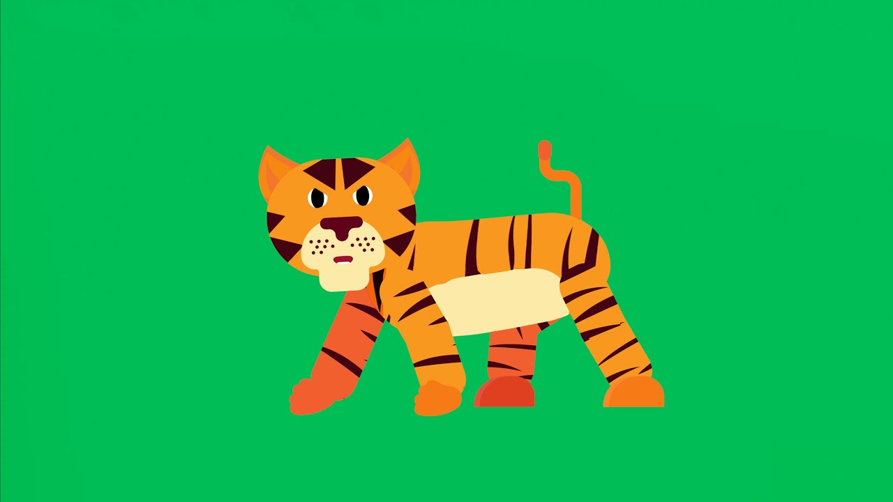 Green Screen Cartoon Tiger Walking Animation | 4K | Global Kreators ...
