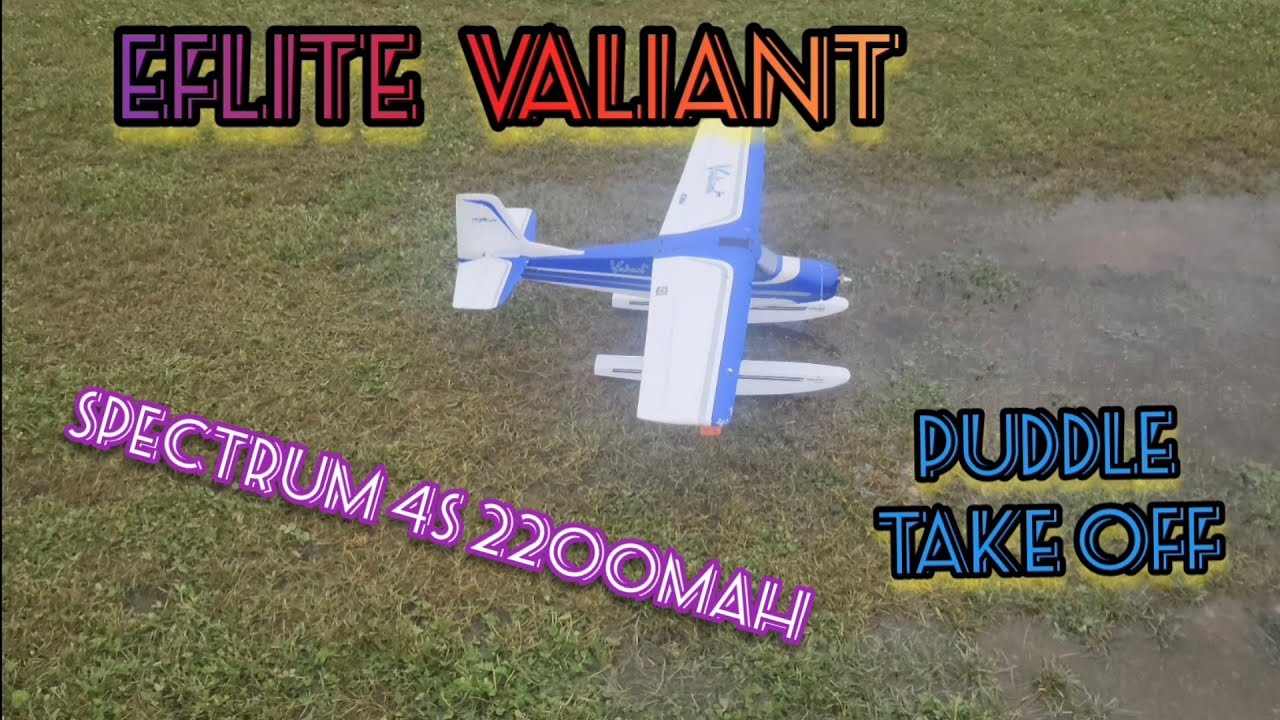 Eflite valiant on floats puddle take off - YouTube