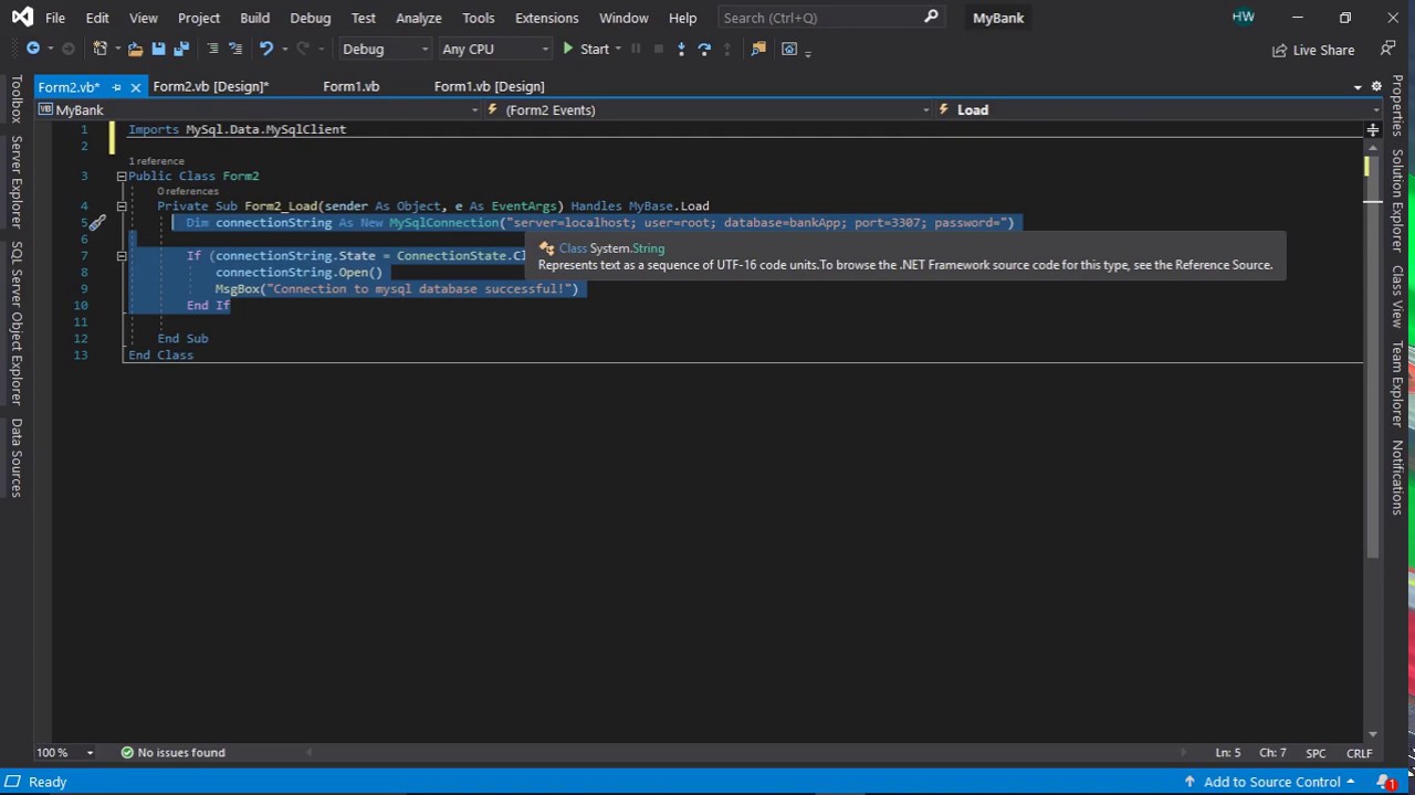 Connect Vb Net Project To Mysql Database 1 Youtube