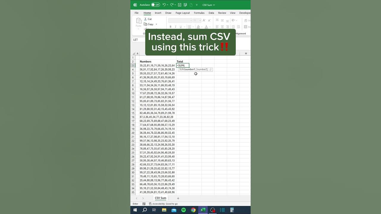 CSV Sum in Excel‼️ #excel - YouTube