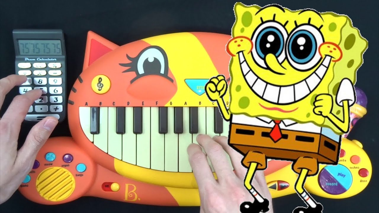 SPONGEBOB THEME BUT IT'S ON A CAT PIANO AND A DRUM CALCULATOR - YouTube