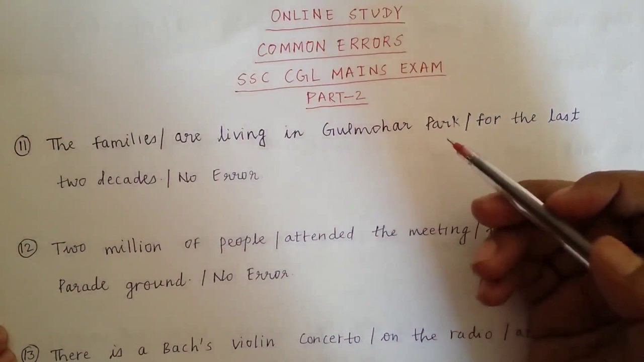 SPOT THE ERROR IN ENGLISH (SSC CGL MAINS EXAM PAPER) PART-2 - YouTube
