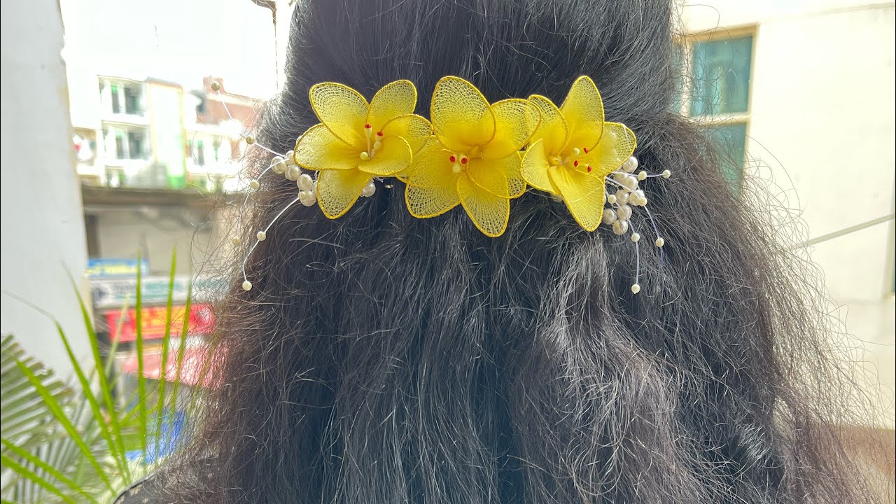 How to make haldi ceremony hair accessories | Simple Stocking flowers ...