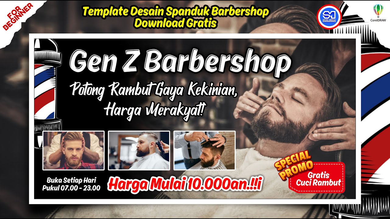 Template desain spanduk barbershop gratis | CorelDRAW - YouTube