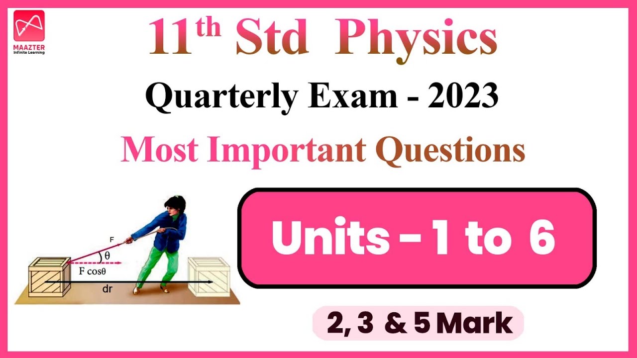 11th Std Physics | Quarterly Exam Most Important Questions Units 1 to 6 | Public Exam Centum ...