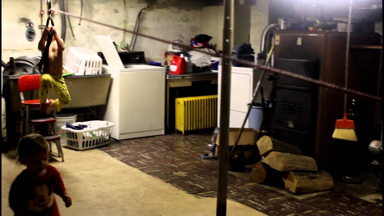 Kyler's homeade basement zipline. - YouTube