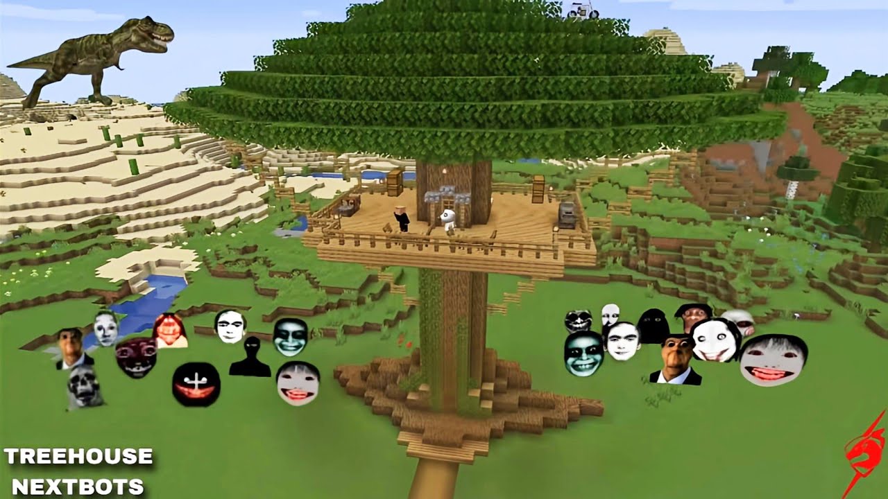 I BUILT A CRAZY TREEHOUSE WITH 100 NEXTBOTS in Minecraft - gameplay ...