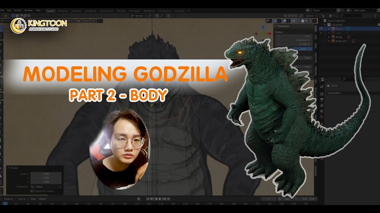Model nhân vật Godzilla - BÀI 2 BODY - Blender Tutorial cơ bản cho ...
