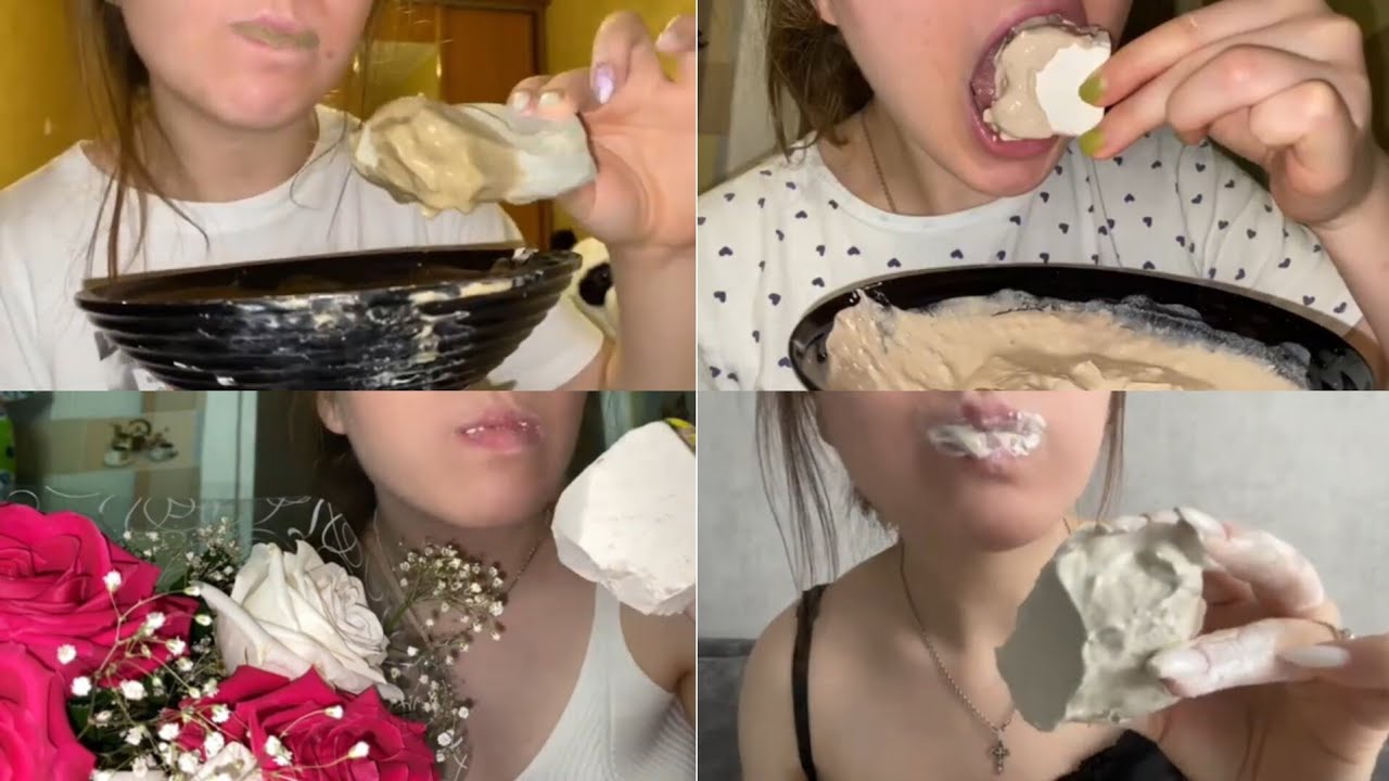 Crunchy white chalk with Uzbek clay paste eating asmr by ...