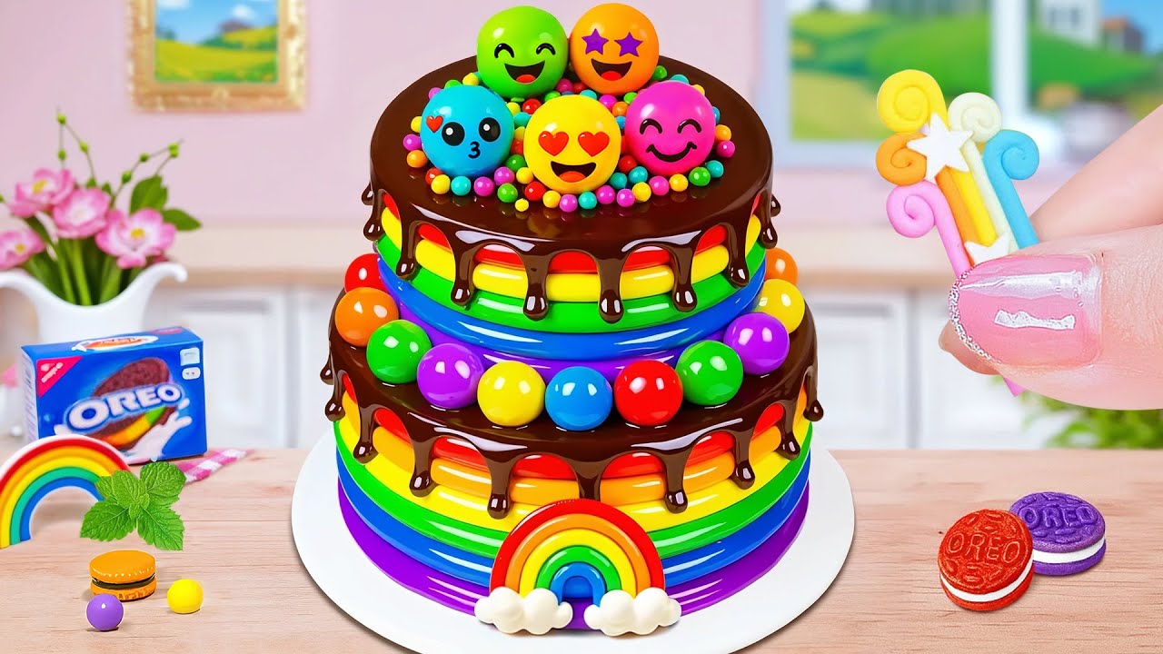 How To Make Melting Chocolate Rainbow Cake 🌈 ASMR Mini Cake Decorating ...