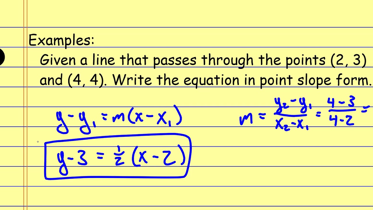 Writing Equations In Point Slope Form YouTube Writing Equations In Point Slope Form YouTube