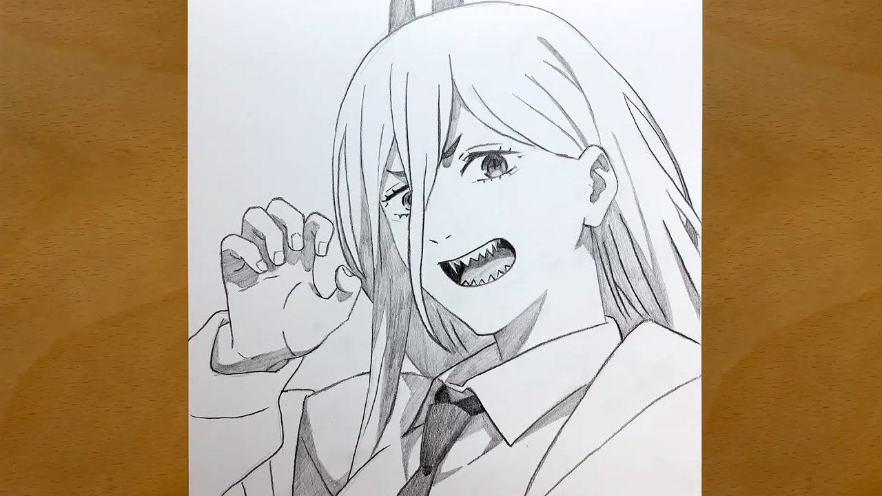 Anime sketch | How to draw power from Chainsaw Man | Chainsaw Man ...