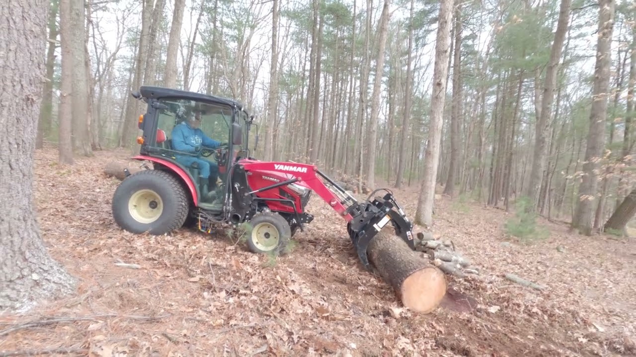 Log Hauling with Yanmar 235C Grapple & Chain plus How to Get Log ...