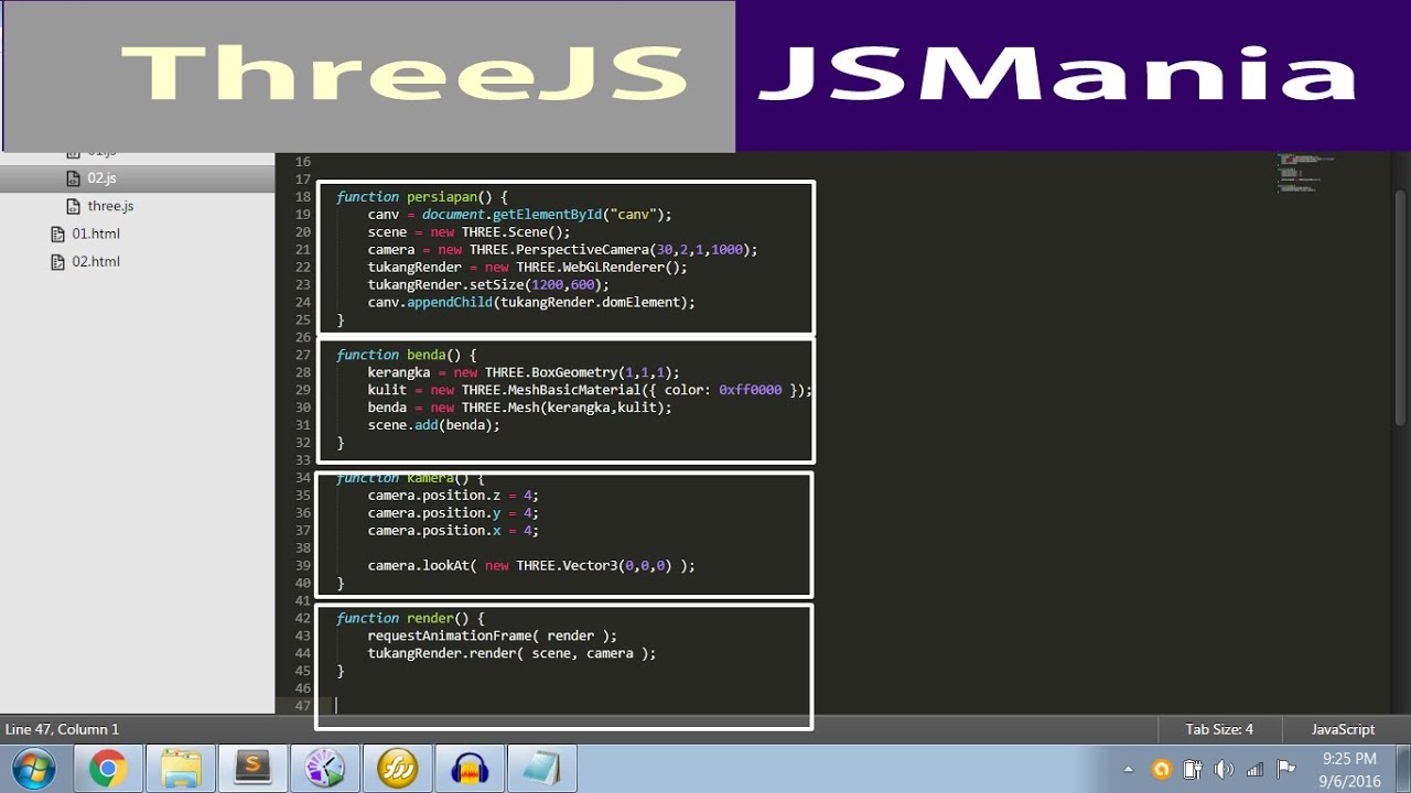 Aplikasi 3D dengan ThreeJS (03) optimasi script - YouTube