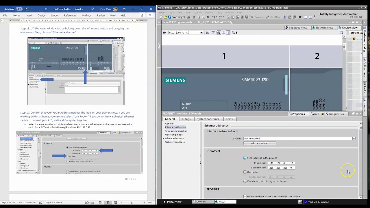 Siemens S7-1214C PLC Configuration Instructions (TIA Portal) - YouTube