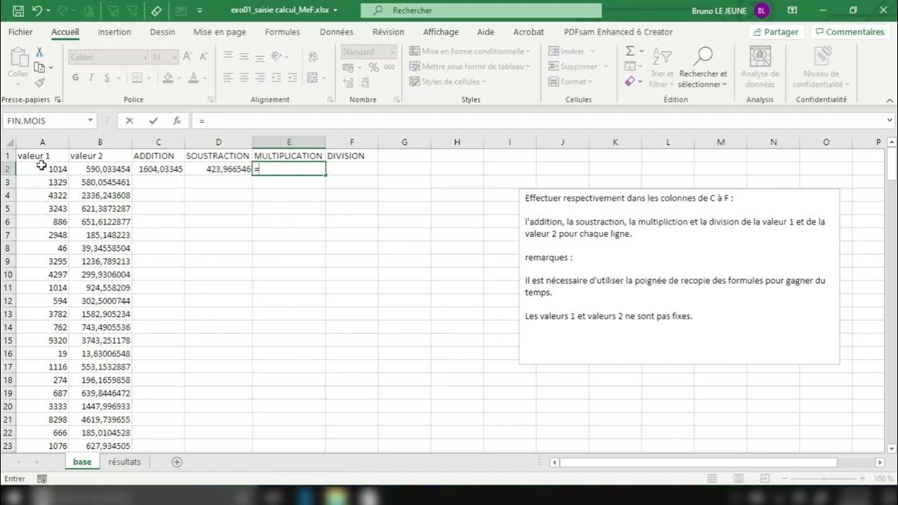 Résolution de l'exercice 01 - révision sur les calculs manuels - Excel Opérationnel - YouTube