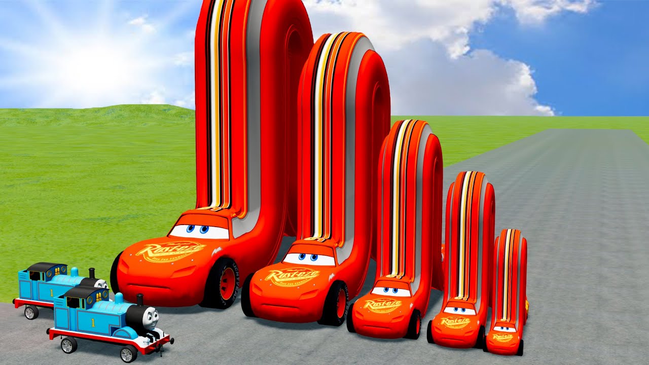 Big and Small Long Snake McQueen Cars vs Train Thomas / Beamng.Drive ...
