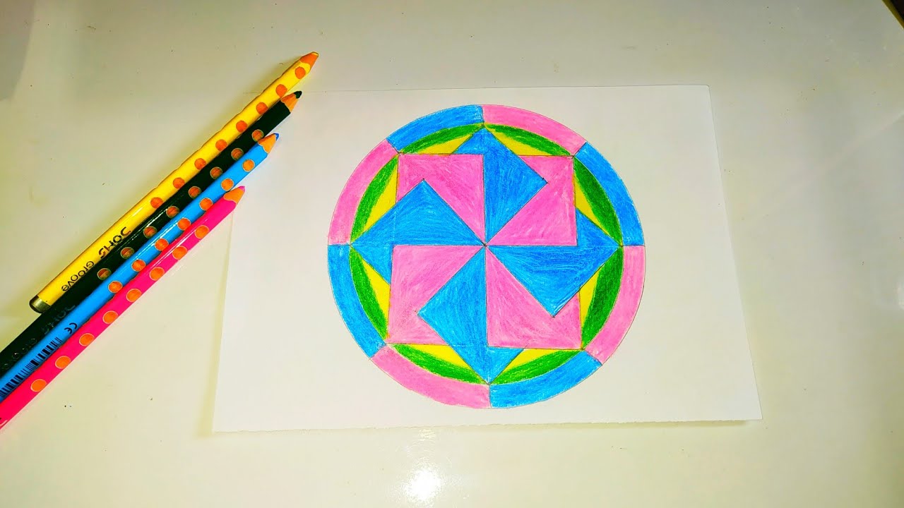 How to Draw Geometric Colourful Shape with DOMS Colour Pencil - YouTube