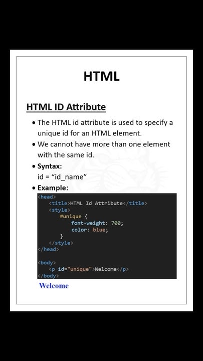HTML ID Attribute #shorts #html - YouTube