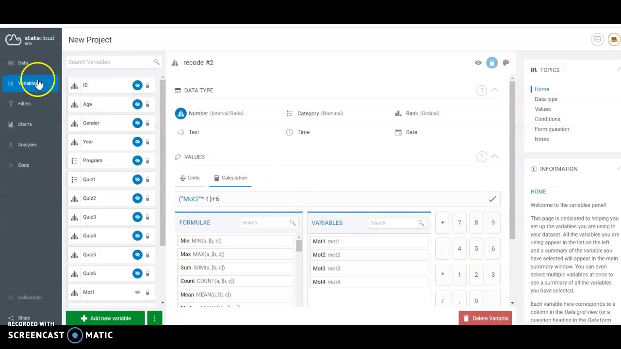 StatsCloud- Recode & Hide variable - YouTube